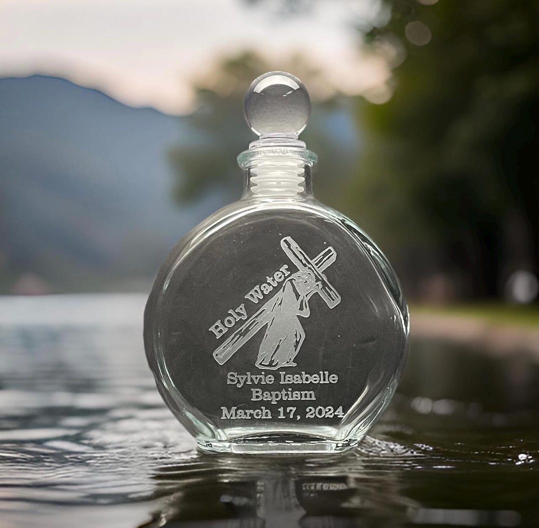 Personalized Elegant Jesus Cross Holy Water Etched Large 16 Oz. Glass ...