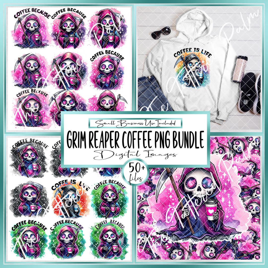 Grim Reaper Coffee PNG Bundle Funny Goth Coffee Lover Clipart Caffeine ...