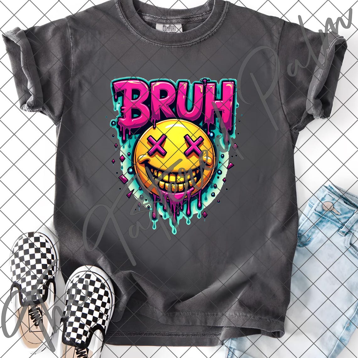 Drippy Smiley Face PNG Bundle, BRUH Streetwear Clipart Digital Download ...