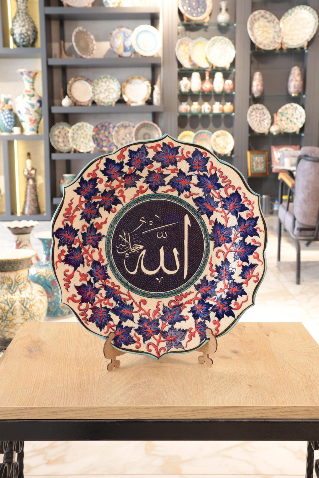 Handmade Islamic Ceramic Plate – “allah” Calligraphy With Ottoman Grape ...