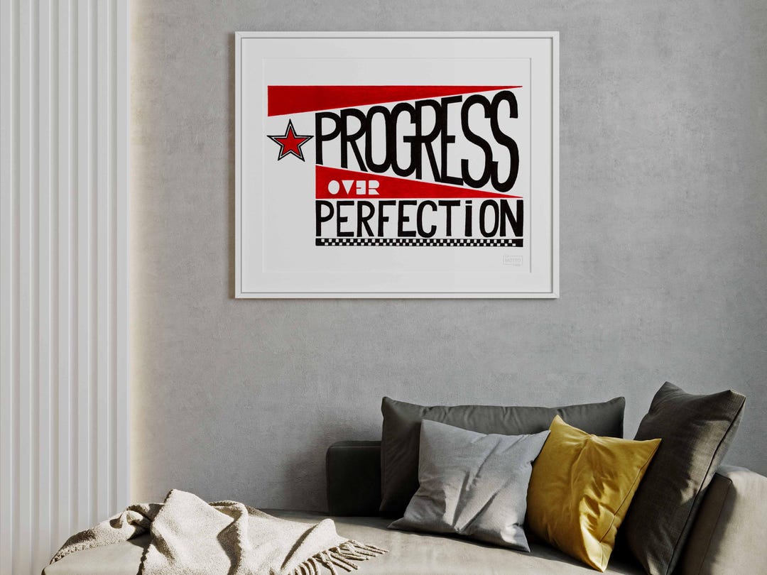 Handmade Motto With Watercolor - PROGRESS OVER PERFECTION - Wall Art ...