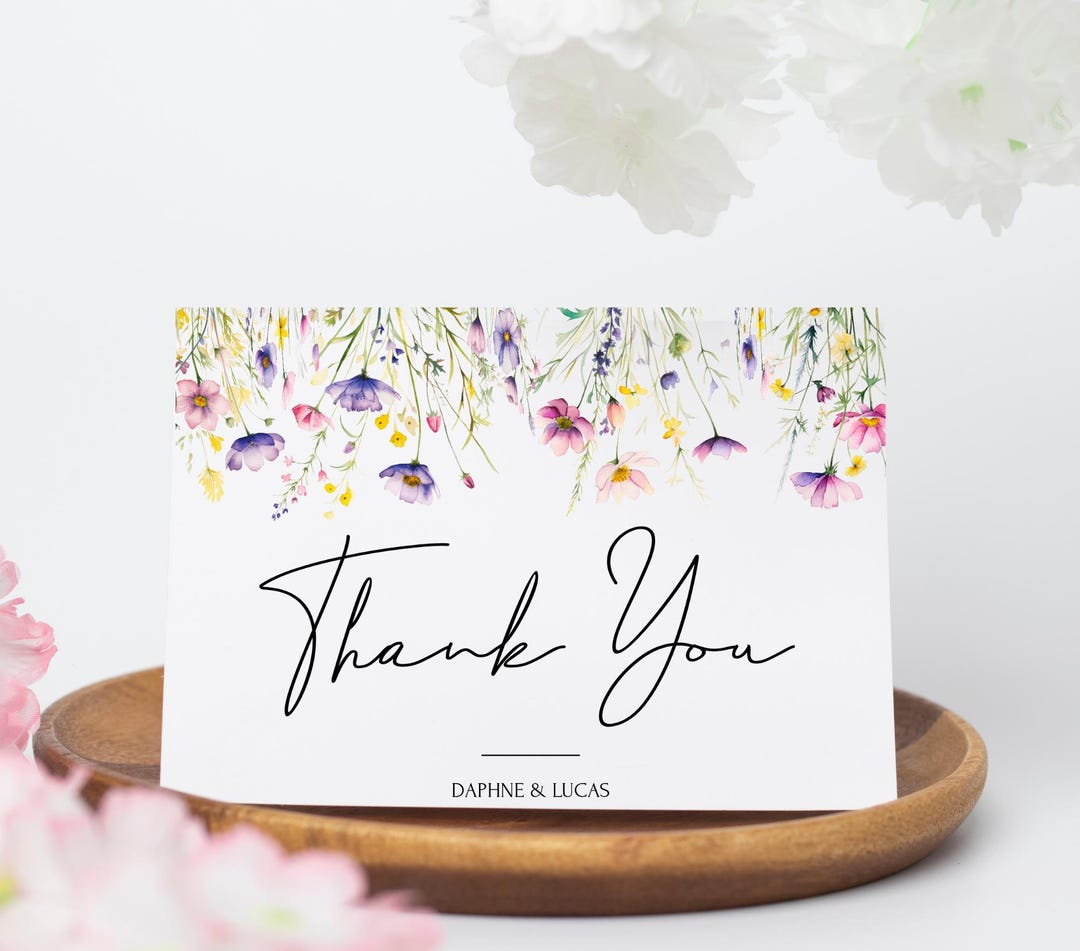 Floral Thank You Card Template: Editable Wildflower Design (digital ...