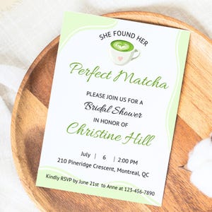 Editable Matcha Bridal Shower Invitation - Perfect Matcha Theme, Tea ...