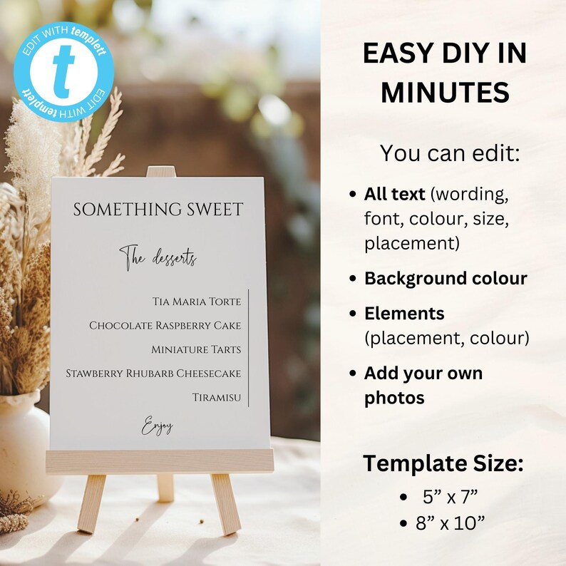 Editable Wedding Dessert Table Sign: Something Sweet Template (digital ...