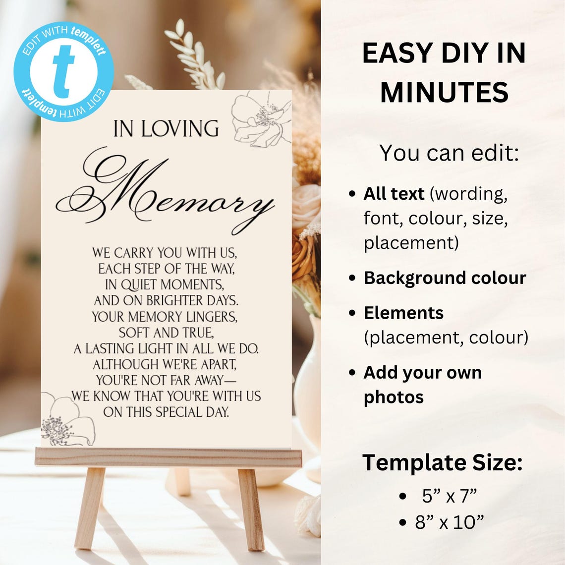 In Loving Memory Sign: Wedding Memorial Table Poem (DIY Printable ...