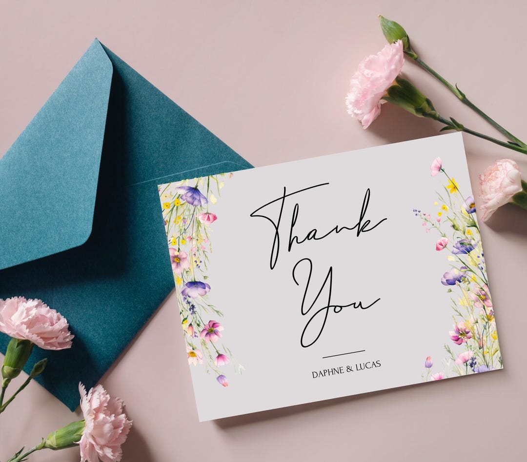 Floral Thank You Card Template: Editable Wildflower Design (digital ...