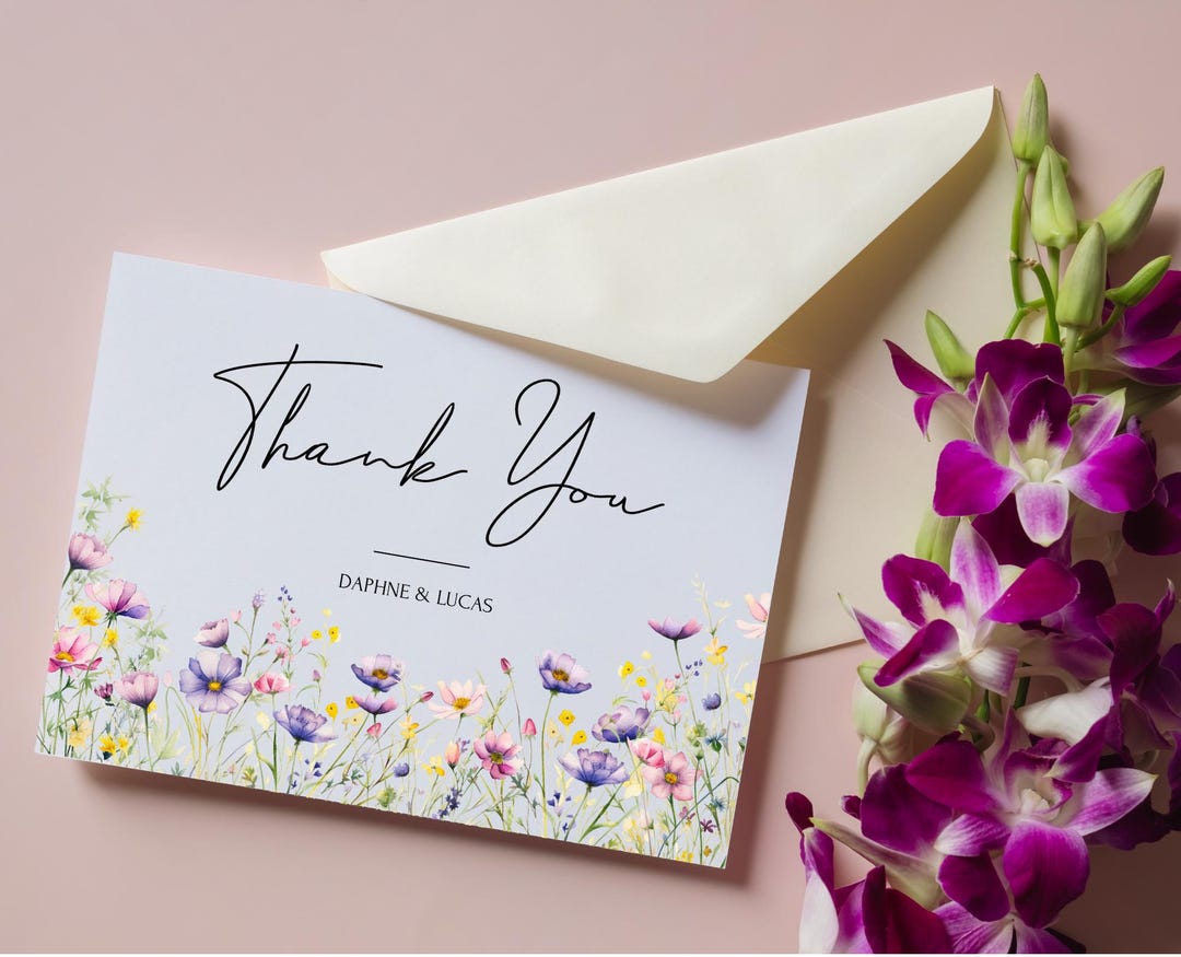 Floral Thank You Card Template: Editable Wildflower Design (DIY Digital ...