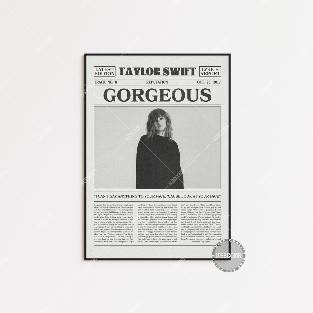 Taylor Swift Retro Newspaper Print, Gorgeous Poster, Gorgeous Lyrics ...
