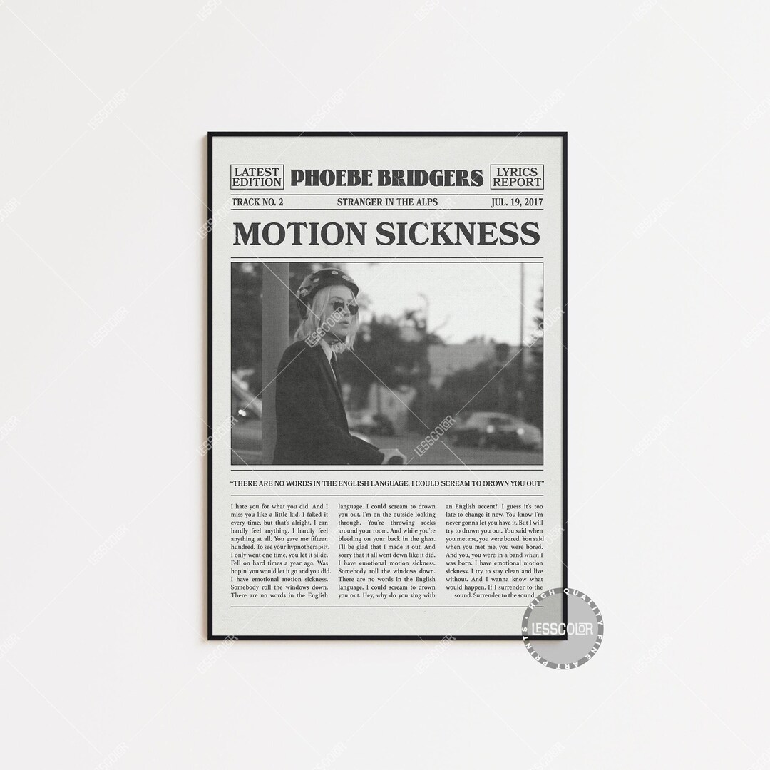 Phoebe Bridgers Retro Newspaper Print, Motion Sickness Poster, Motion Sickness Lyrics Print ...