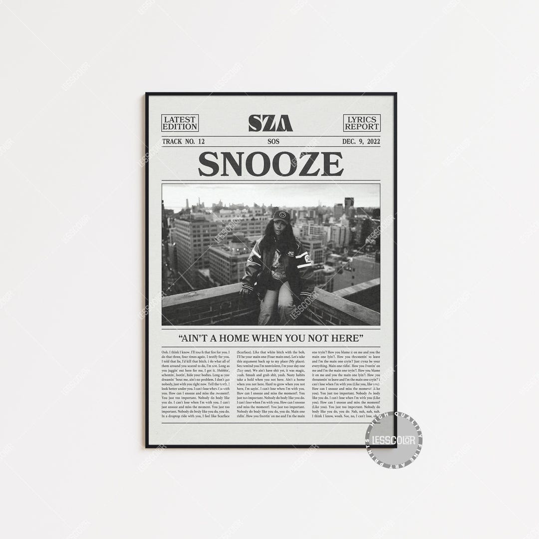 SZA Retro Newspaper Print, Snooze Poster, SOS Lyrics Print, Sza Poster ...