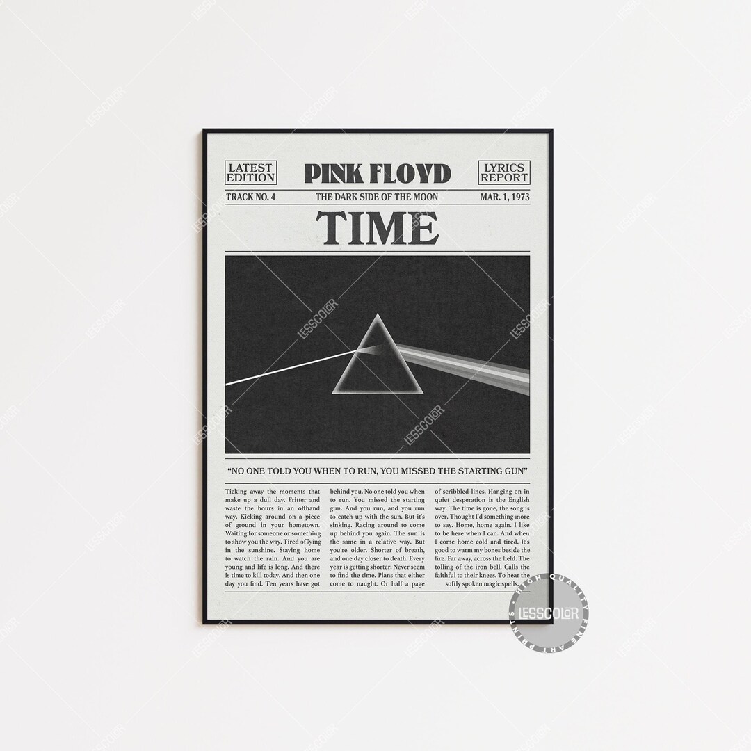 Pink Floyd Retro Newspaper Print, Time Poster, Time Lyrics Print, Pink ...