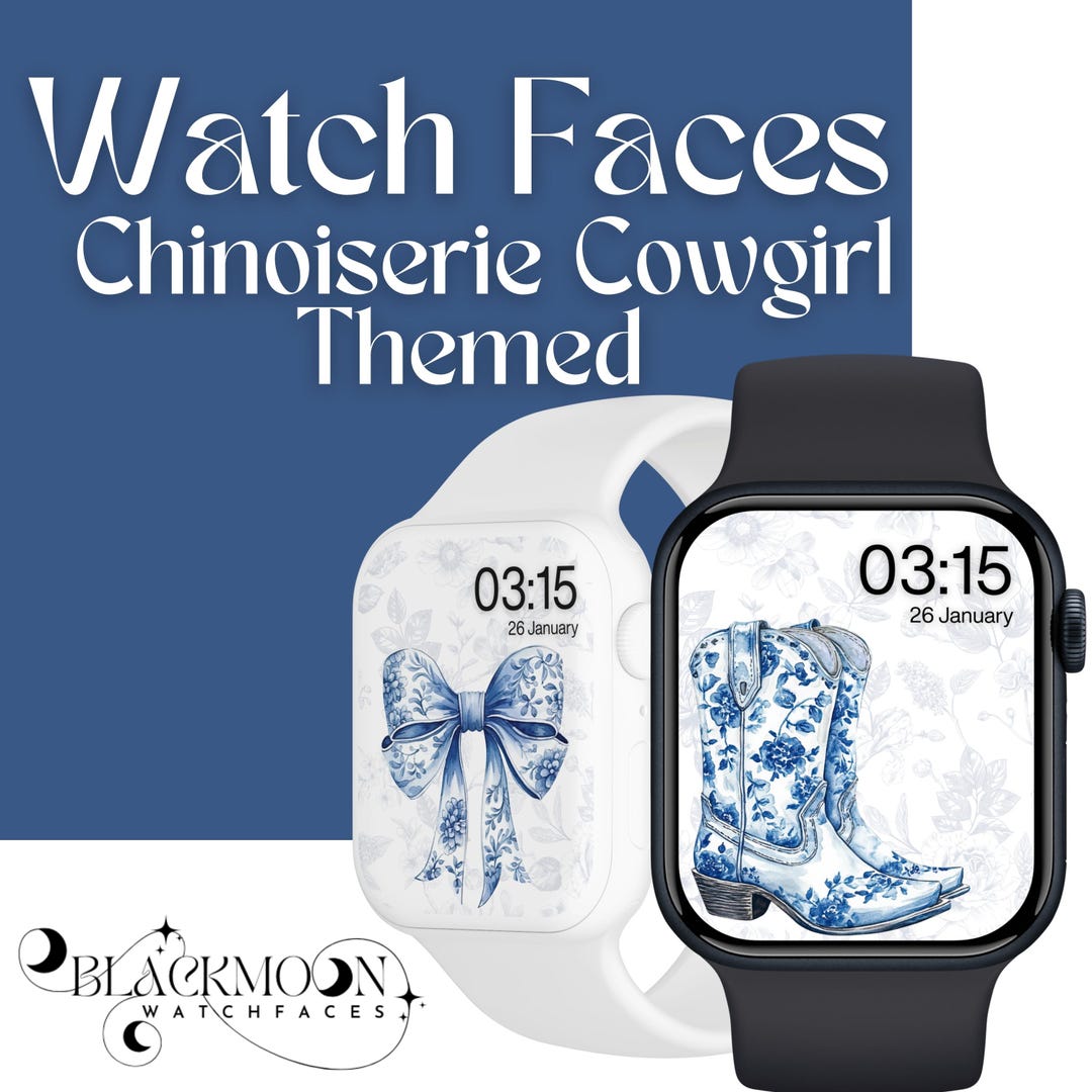 Chinoiserie Cowgirl Apple Watch Face | Blue Western Aesthetic Digital ...