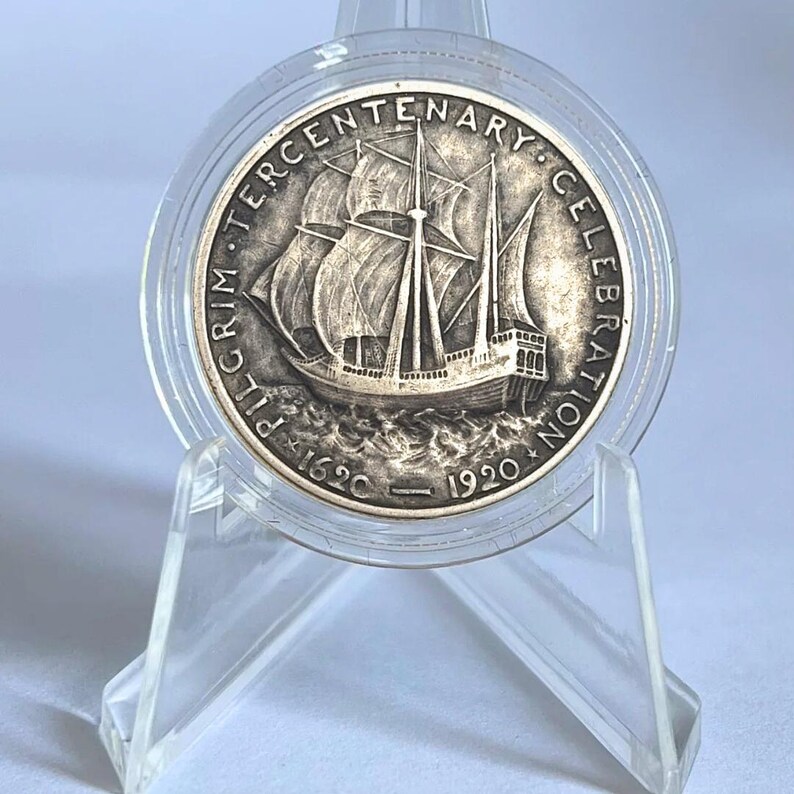 Coins 1920 Pilgrim Tercentenary Half Dollar Silver Plated Authentic ...