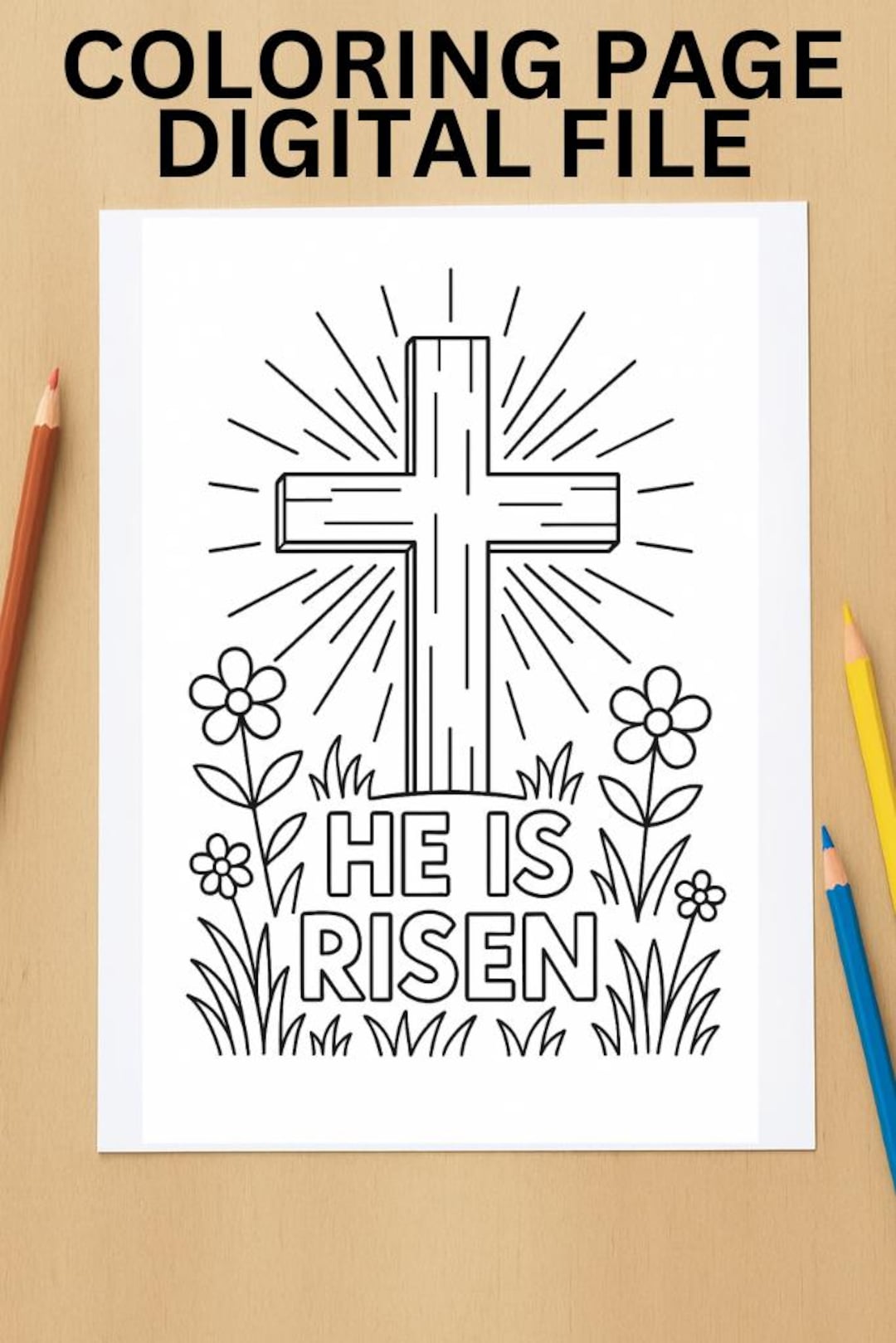 Easter Christian Cross HE IS RISEN Coloring Page Activity Page - Fun ...