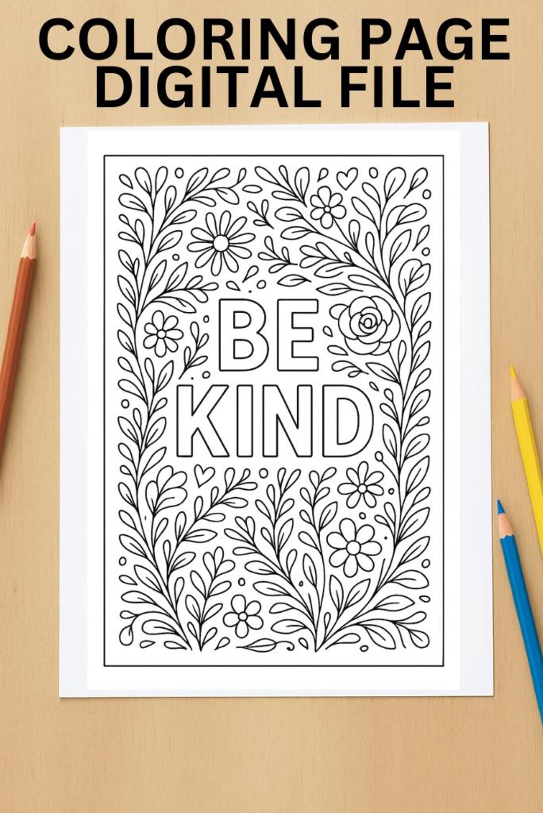 Inspirational Coloring Page Be Kind Activity Page - Fun & Festive ...