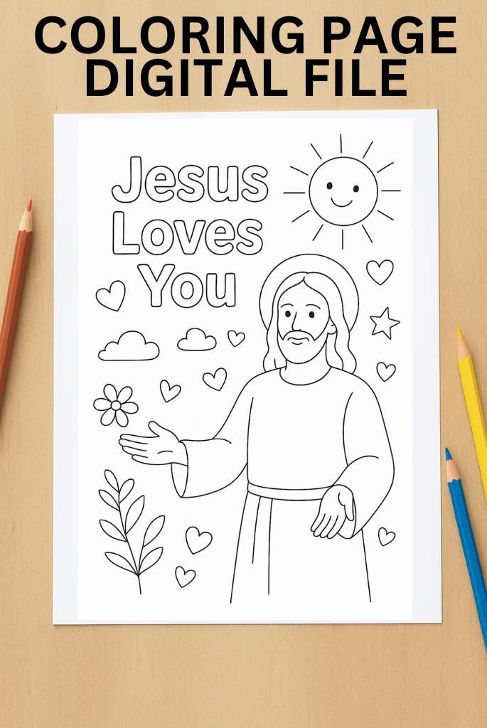 Christian Coloring Page Jesus Loves You Activity Page - Printable ...