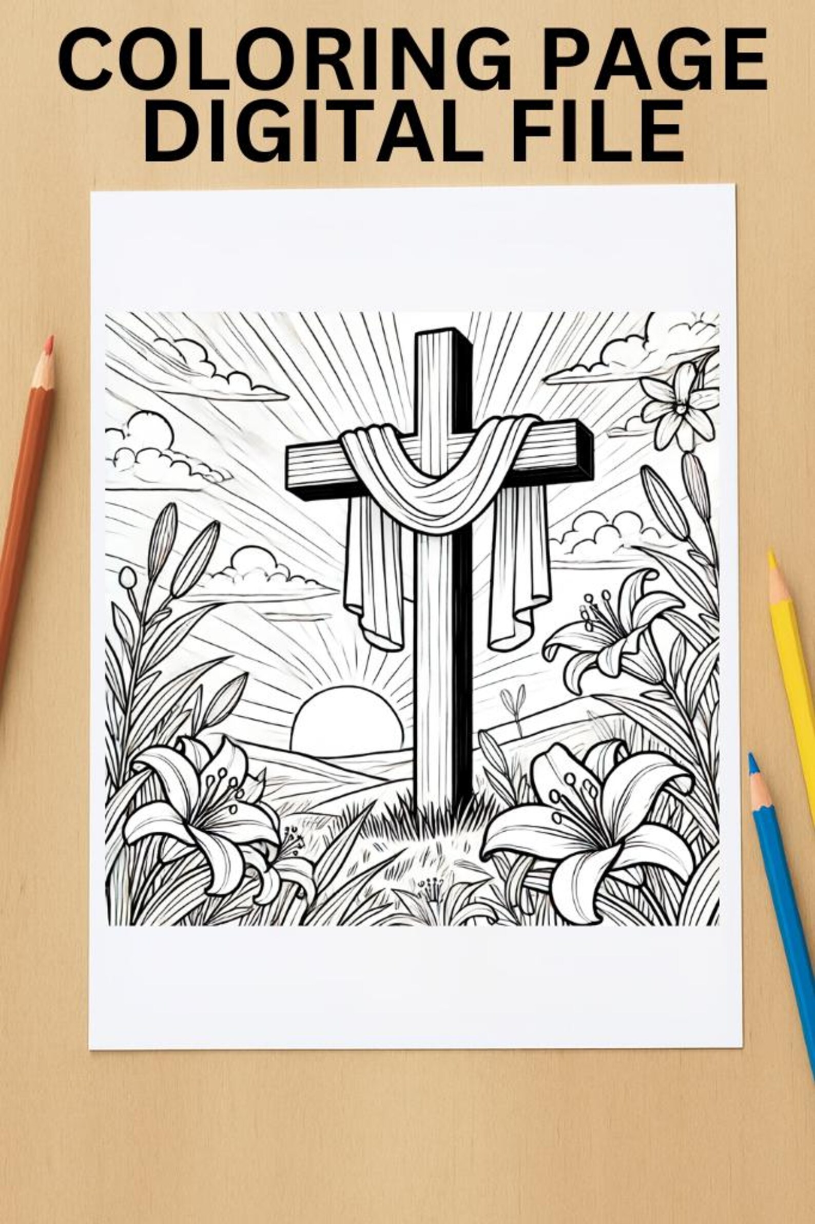 Easter Christian Cross Coloring Page Activity Page - Fun & Festive ...