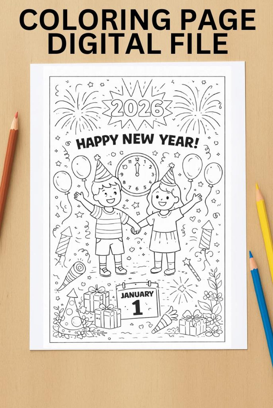 Printable Happy New Year Coloring Page Activity Page - Fun & Festive ...