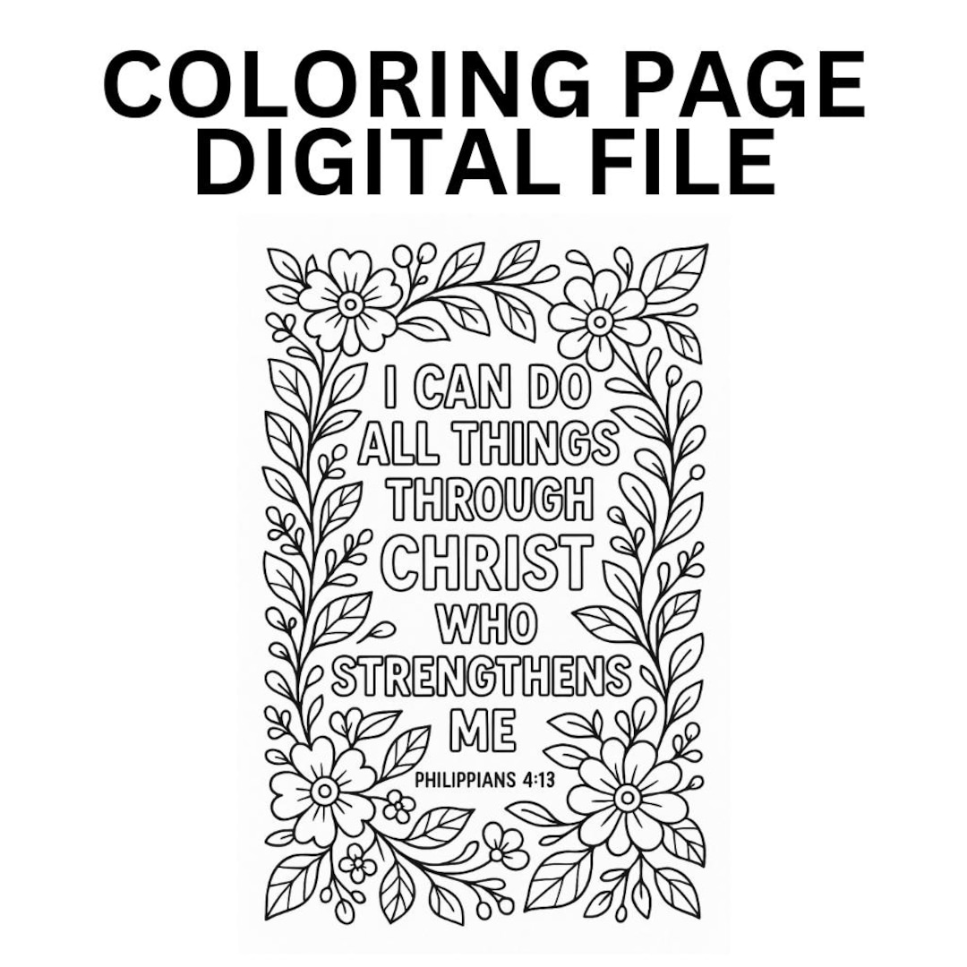 Two Christian Coloring Pages Bible Verse Phillipians 4:13 and Cross ...