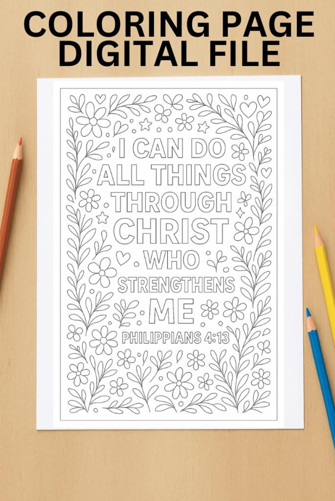 Christian Coloring Page Bible Verse Philippians 4:13 Activity Page ...