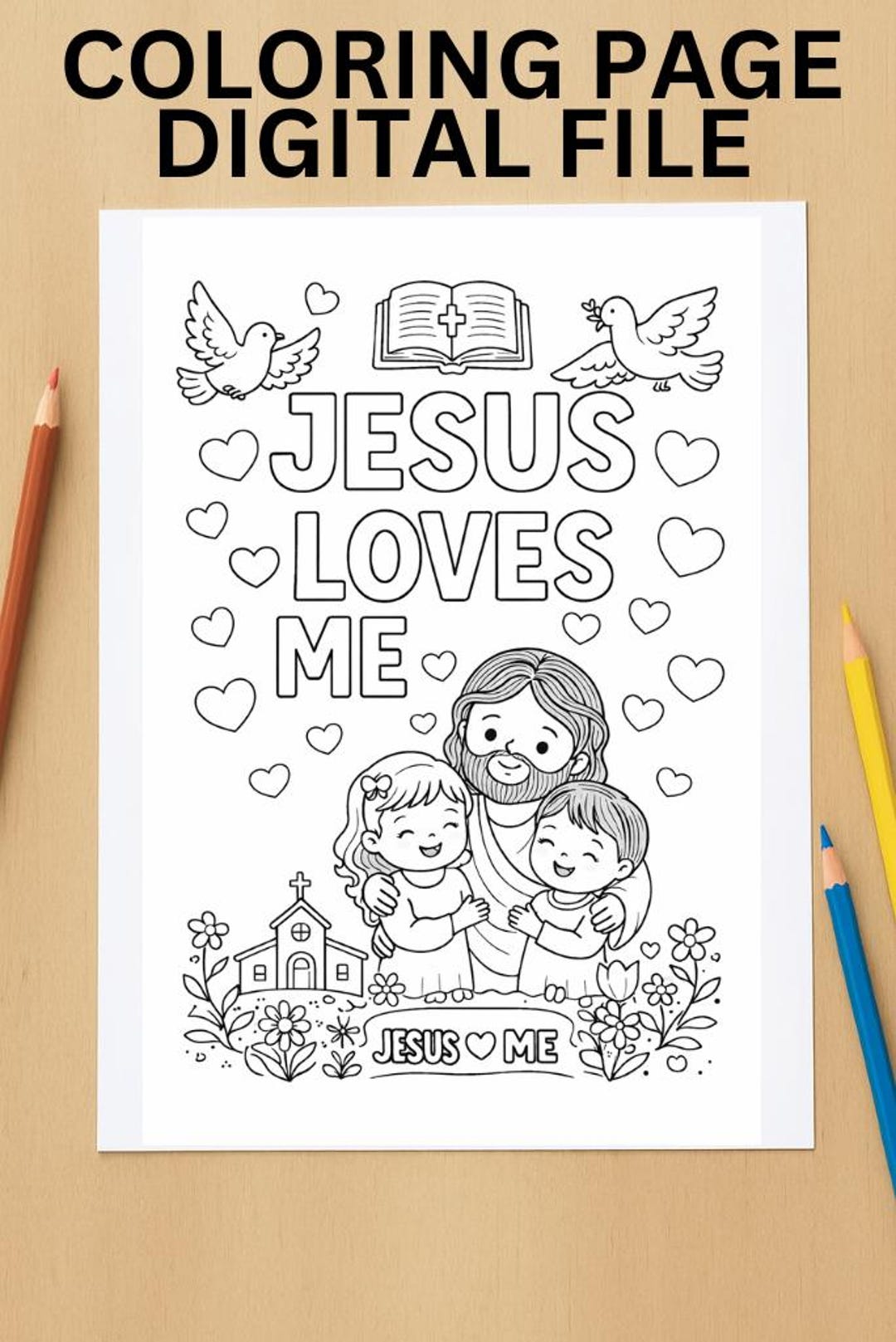 Christian Jesus Loves Me Coloring Page Activity Page - Fun & Festive ...