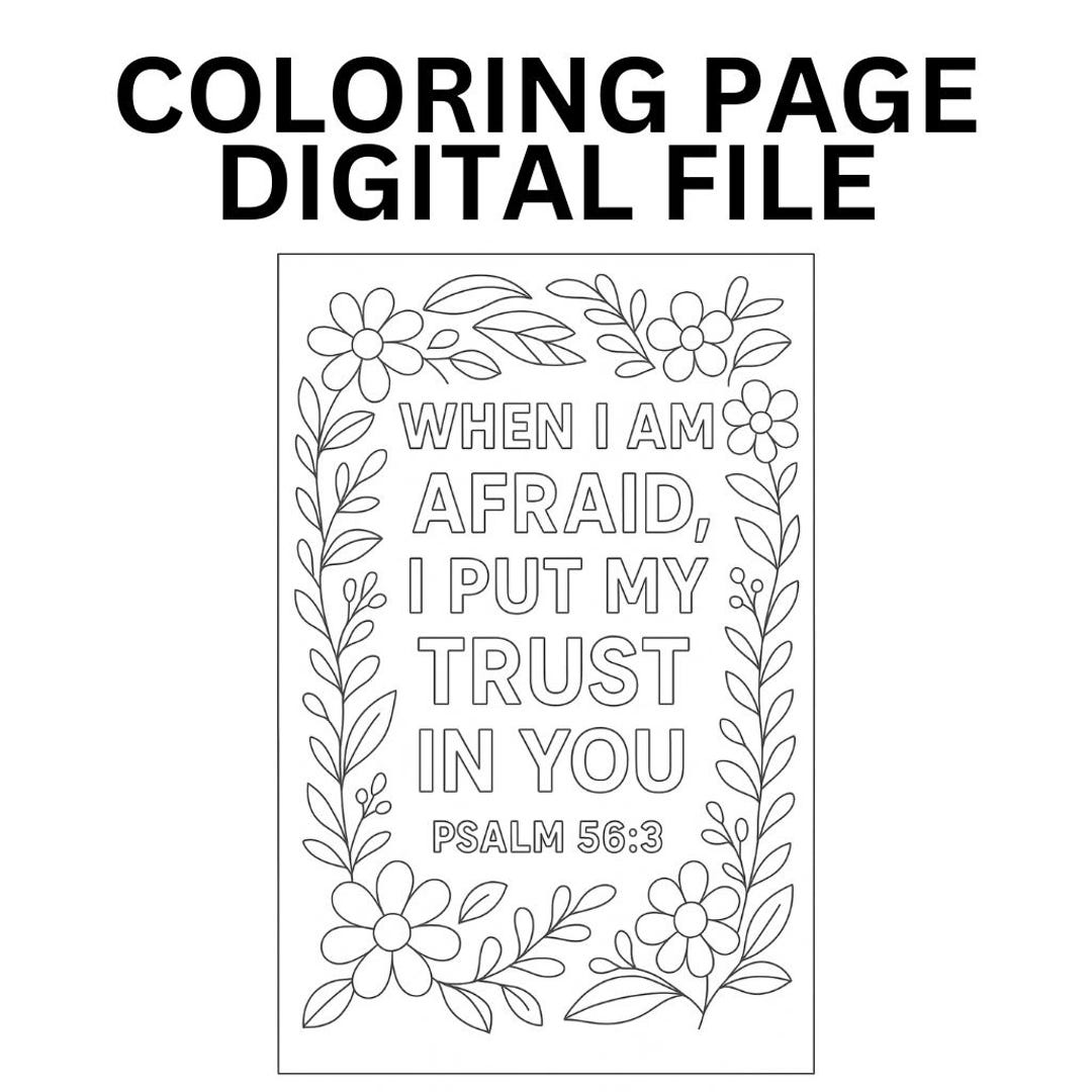 Christian Coloring Page Bible Verse Psalm 56:3 Activity Page ...