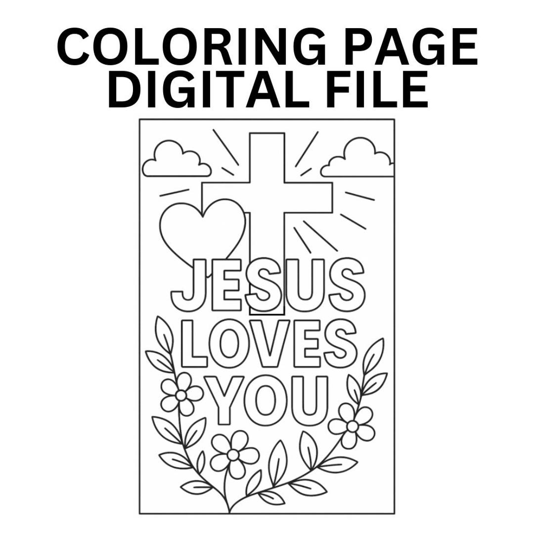 Christian Jesus Loves You Cross Coloring Page Activity Page - Fun ...