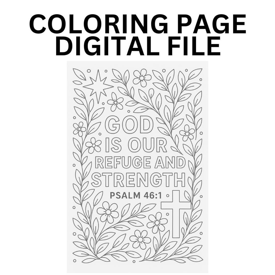 Christian Coloring Page Bible Verse Psalm 46:1 Activity Page - Fun ...