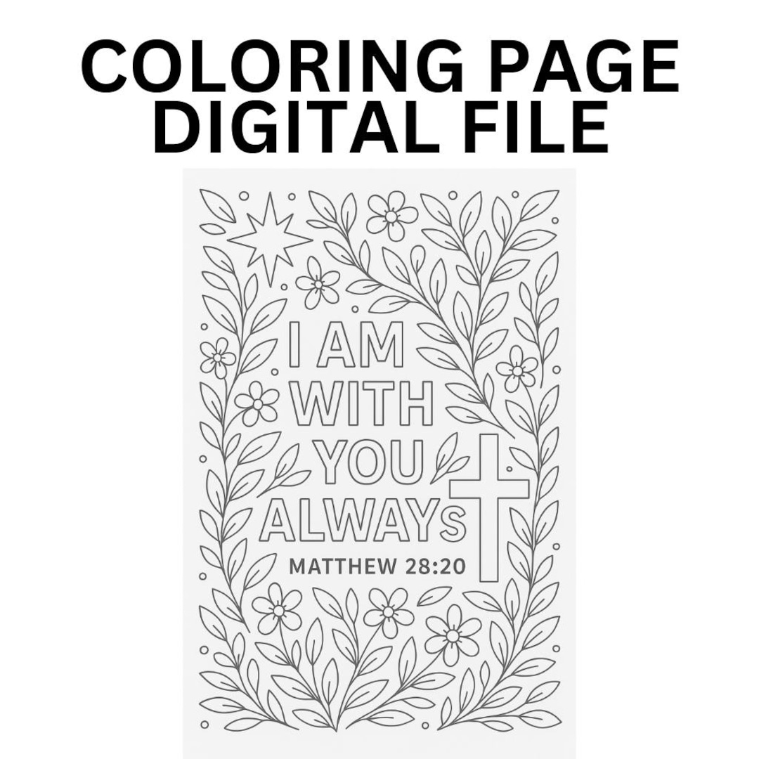 Christian Coloring Page Bible Verse Matthew 28:20 Activity Page - Fun ...