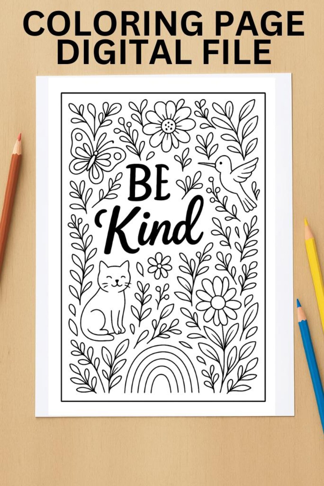 Inspirational Coloring Page Be Kind Activity Page - Fun & Festive ...