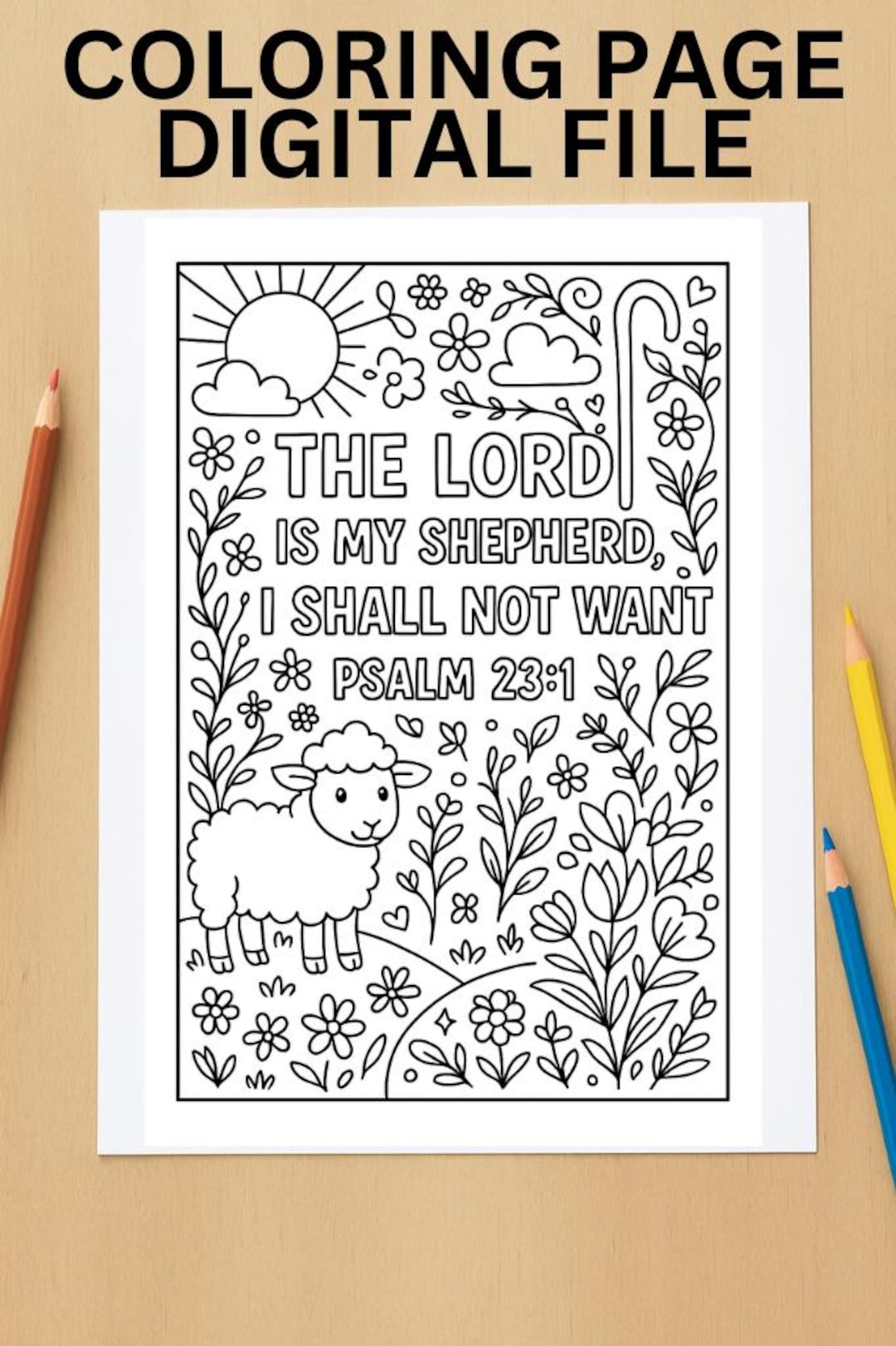 Christian Coloring Page Bible Verse Psalm 23:1 Activity Page ...