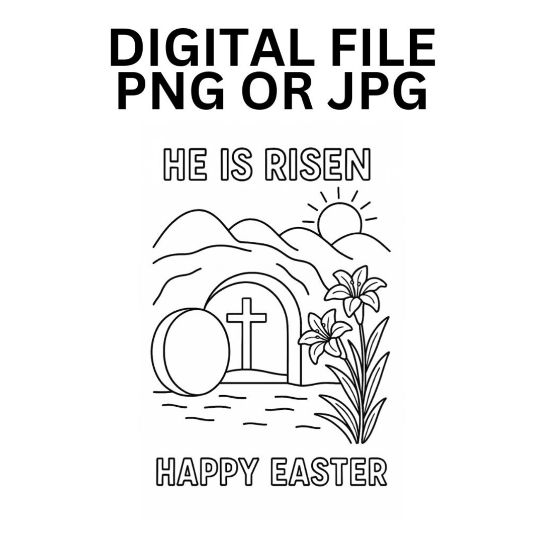 Easter Christian Cross HE IS RISEN Coloring Page Activity Page - Fun ...