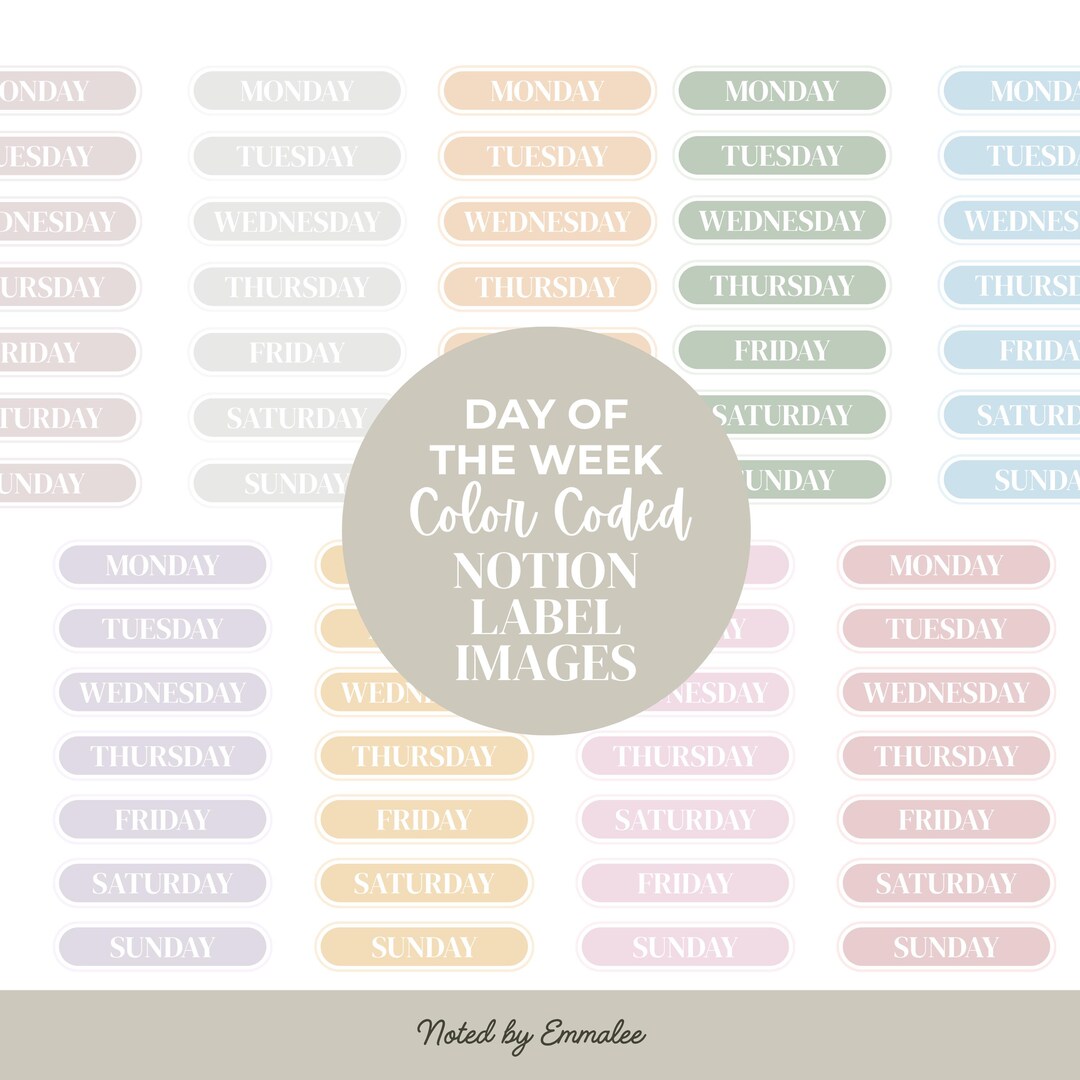 Color Coded Day of Week Notion Labels: Planner Icons & Headers (PNG ...