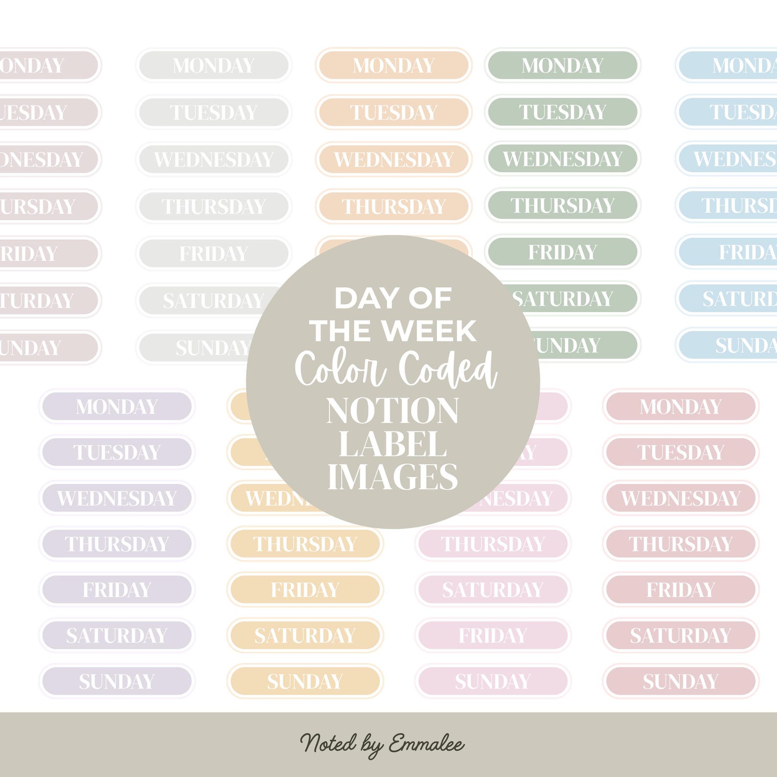 Color Coded Day of Week Notion Labels: Planner Icons & Headers (PNG ...