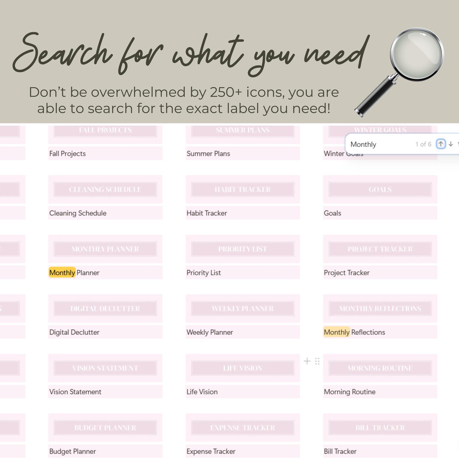 Pink Color Coded Notion Headers | Notion Planner & Template ...