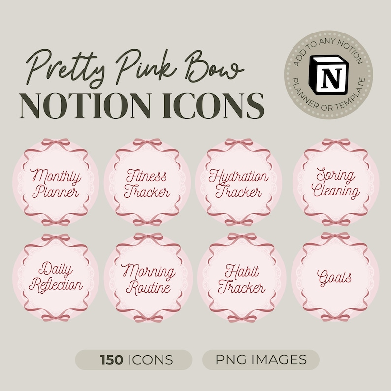 Pretty Pink Bow Notion Icon Images | Digital Planner Icon ...