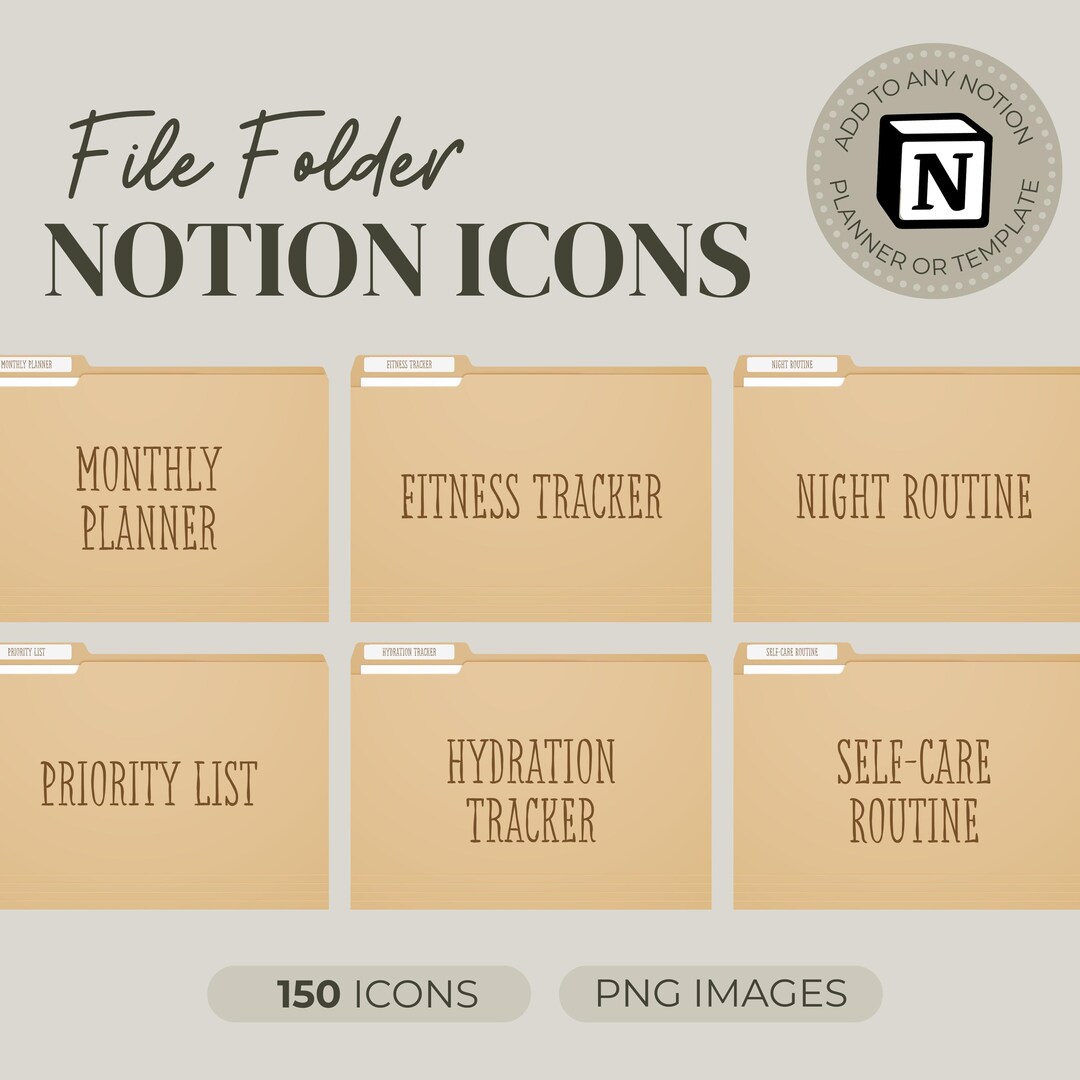 File Folder Notion Icon | Transparent PNG Covers for Notion Planner Customization | Digital Icon ...