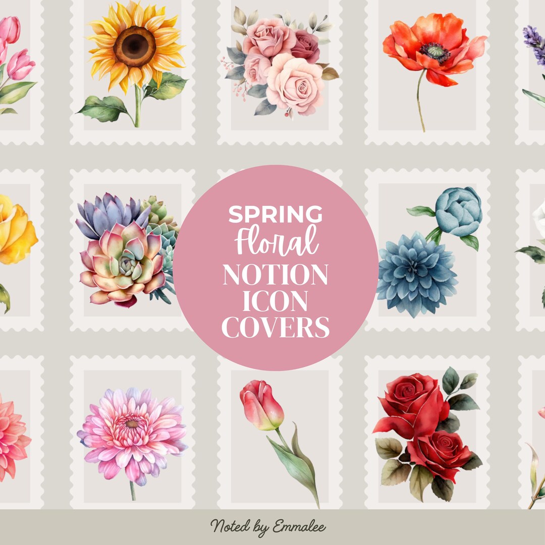 Spring Floral Stamp Notion Icons: PNG Planner Stickers (digital ...