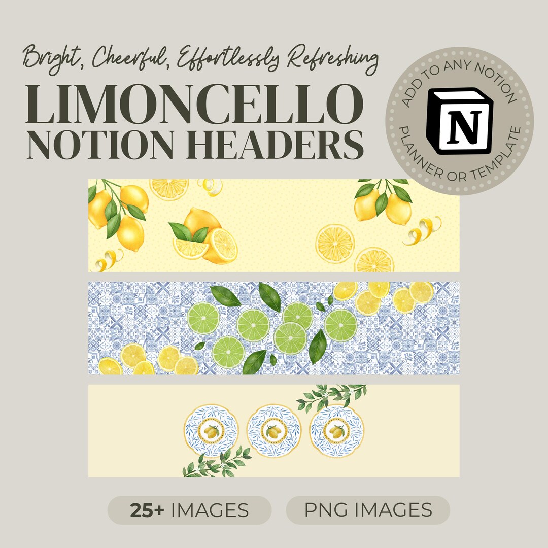 Limoncello Notion Header Images | Coastal Italian Summer, Lemon, Lime ...