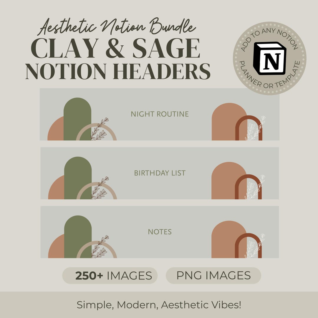 Sage & Clay Notion Headers | Aesthetic Modern Vibes | Notion Planner ...