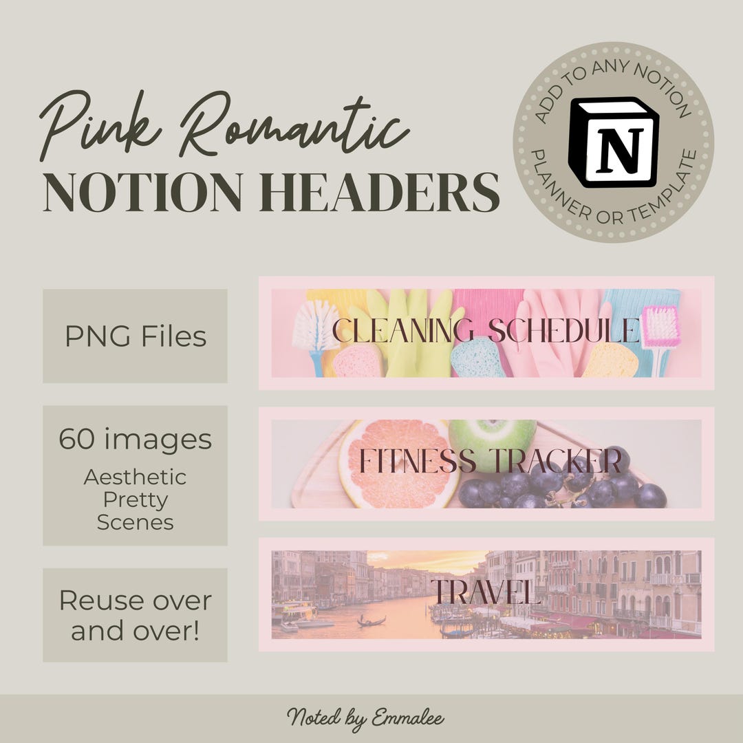 Pink Romantic Notion Header Image | Digital Planner Organization ...