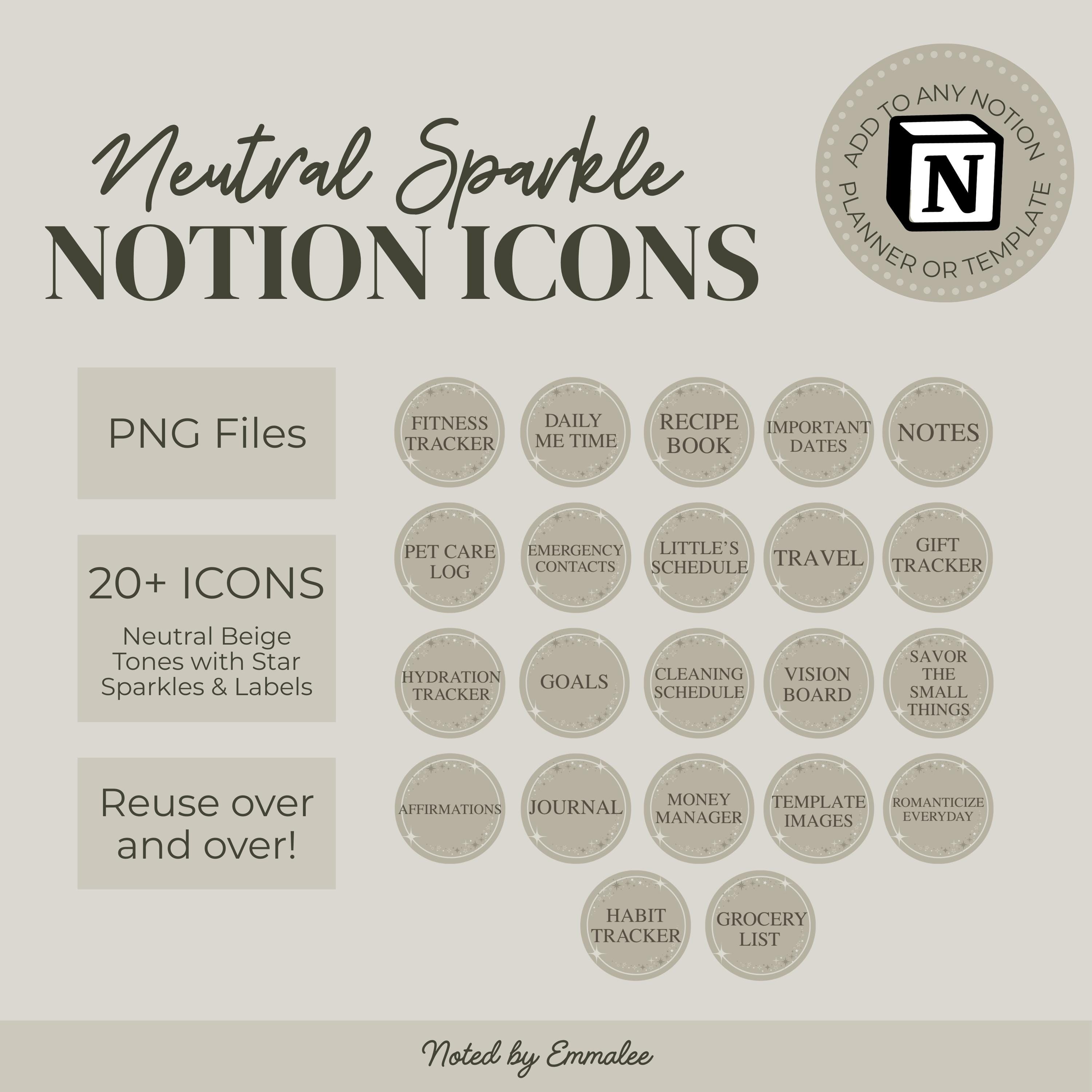 Neutral Sparkle Notion Icon Images | PNG Icons for Notion Planner ...