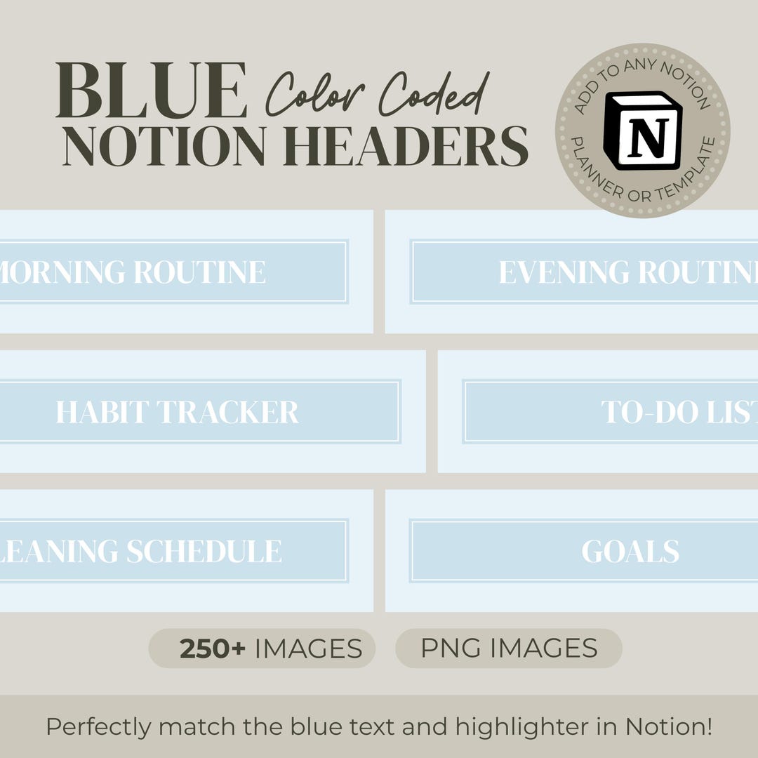 Blue Color Coded Notion Headers | Notion Planner & Template ...