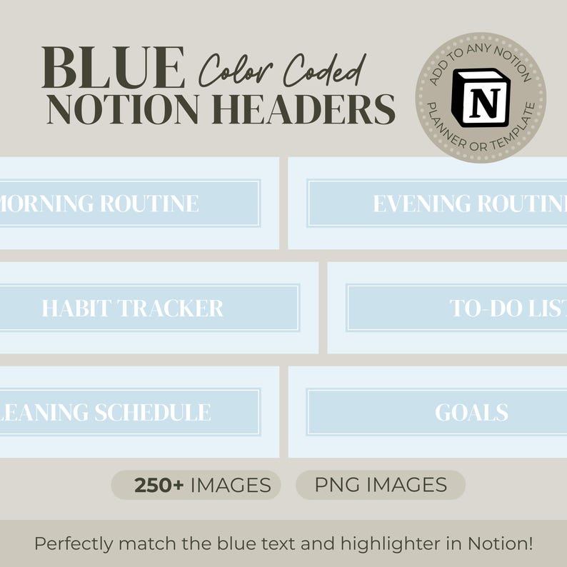Blue Color Coded Notion Headers | Notion Planner & Template ...