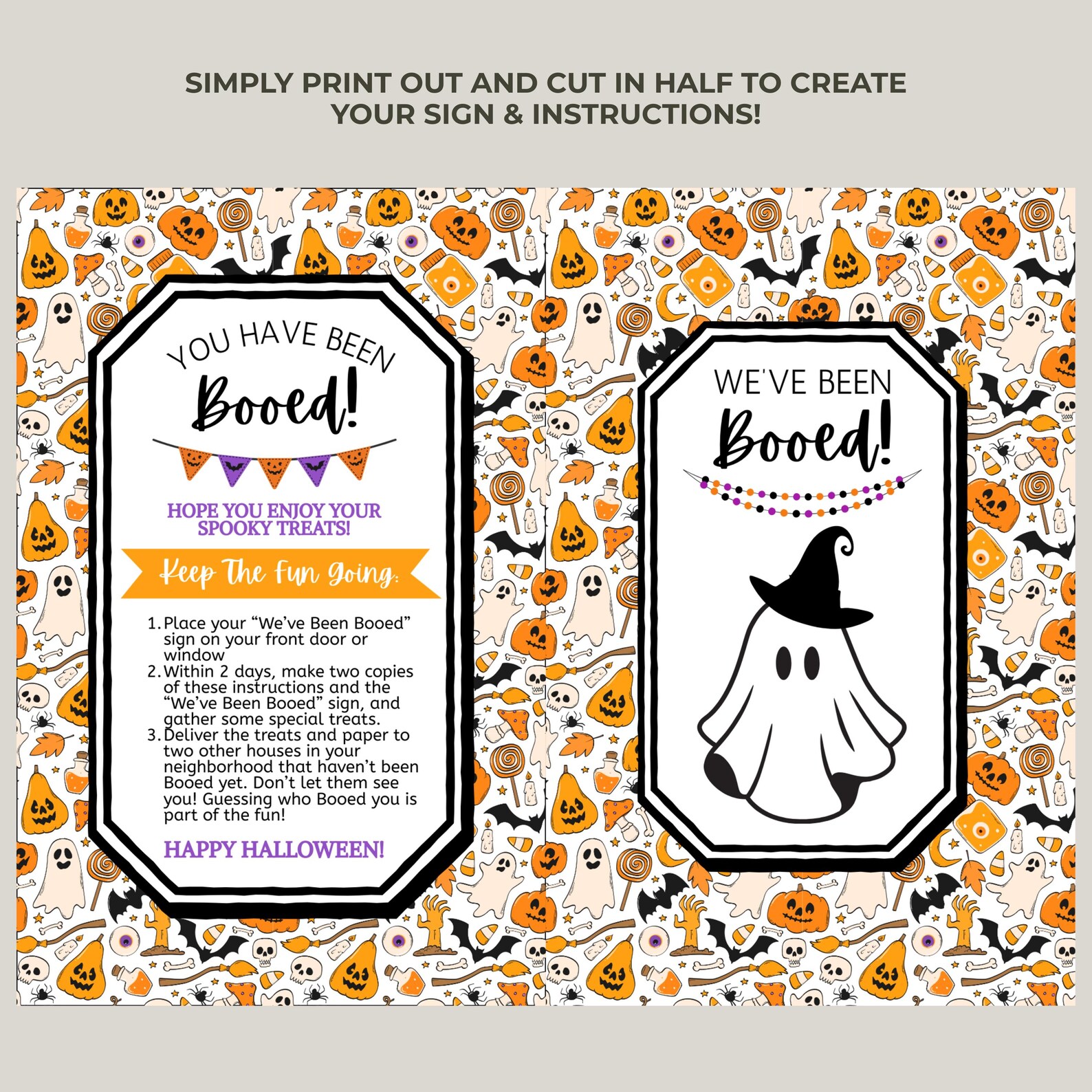 You've Been Booed Kit: Halloween Sign, Instructions, Gift Tag (PDF ...
