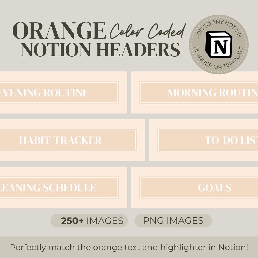 Orange Color Coded Notion Headers | Notion Planner & Template ...