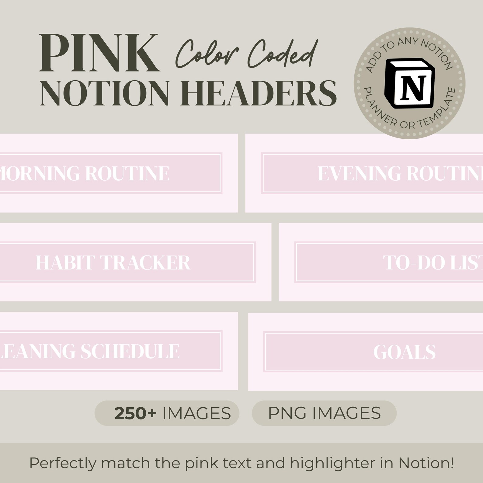Pink Color Coded Notion Headers | Notion Planner & Template ...