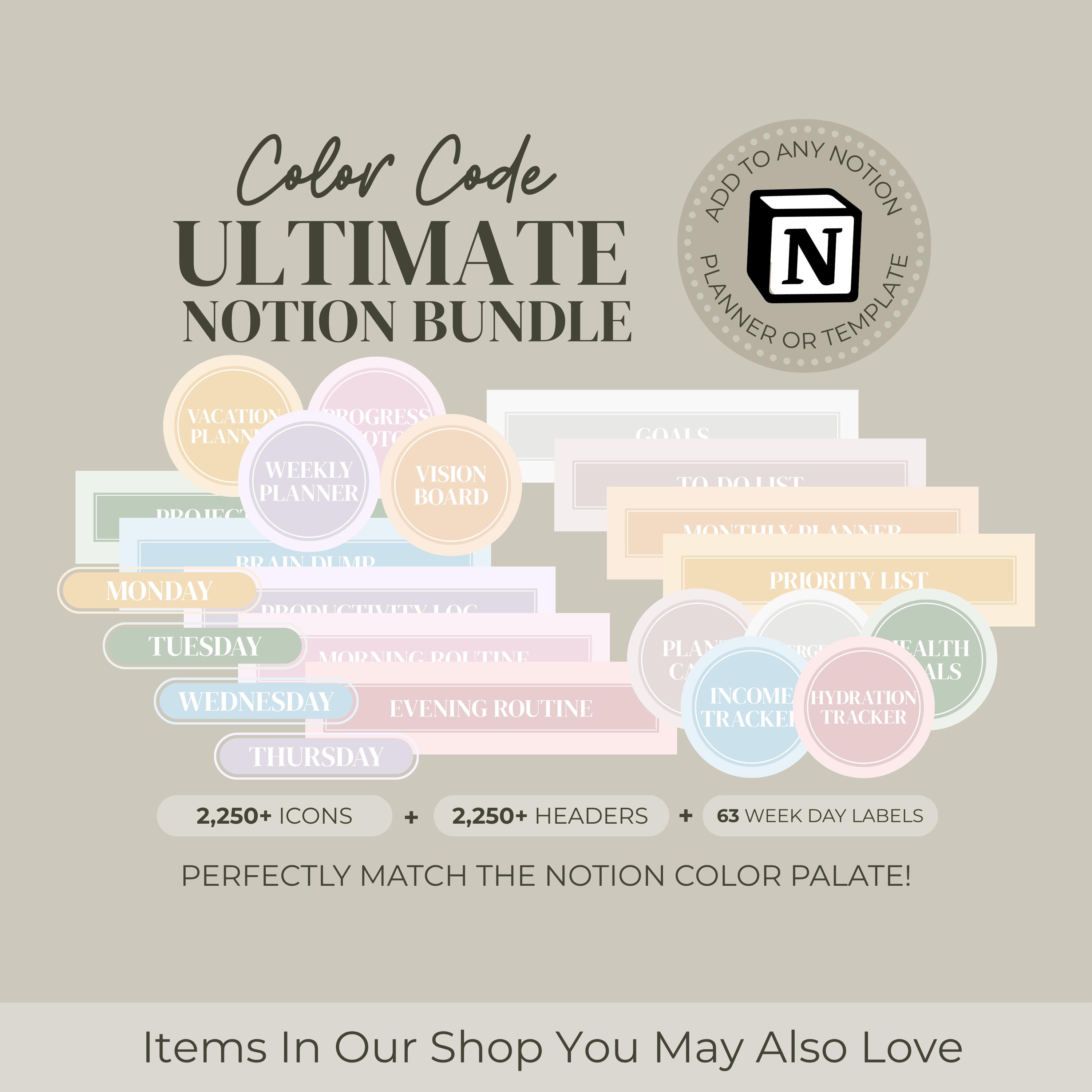 Color Coded Day of Week Notion Labels: Planner Icons & Headers (PNG ...