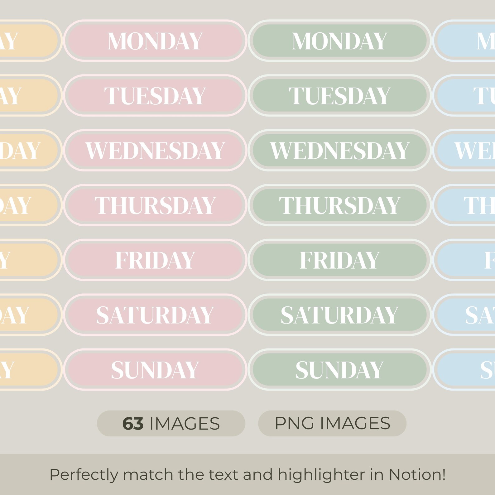Color Coded Day of Week Notion Labels: Planner Icons & Headers (PNG ...
