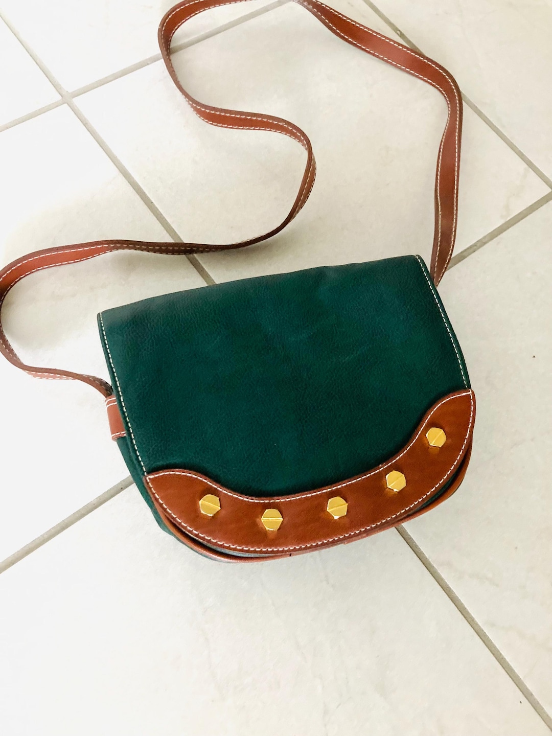 Vintage Forest Green Saddle Bag / 1990’s Retro Shoulder Bag Crossbody ...